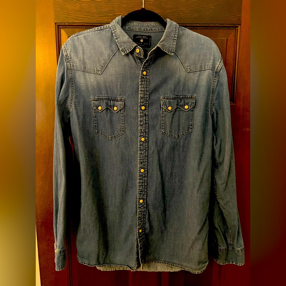 Zara Man Denim Collection Slim Fit Western Shirt - Gem